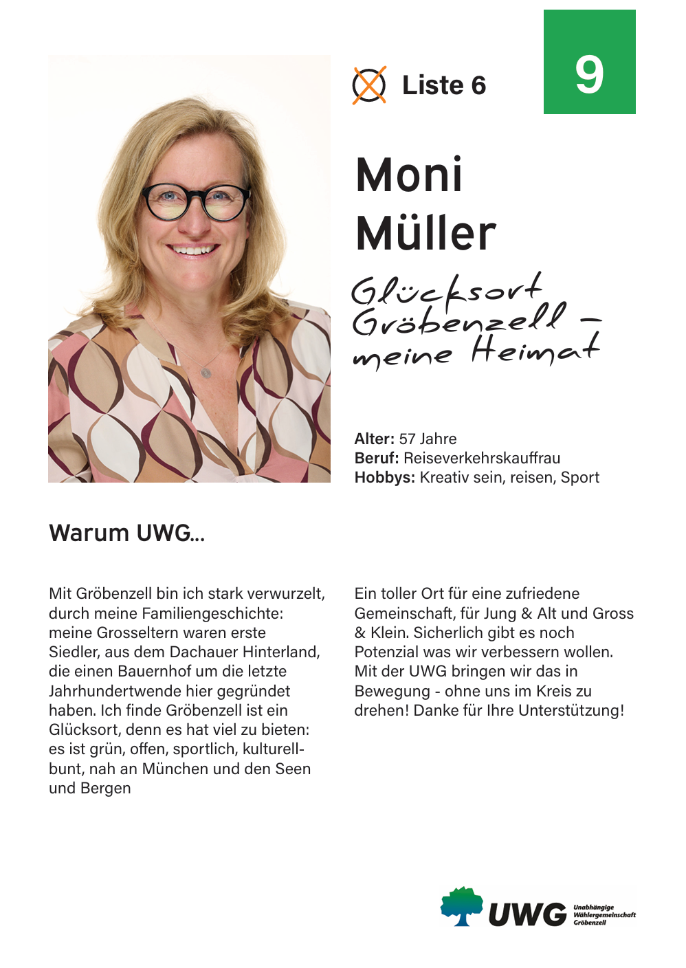Liste 6 - Platz 9 - Moni Müller - UWG Gröbenzell